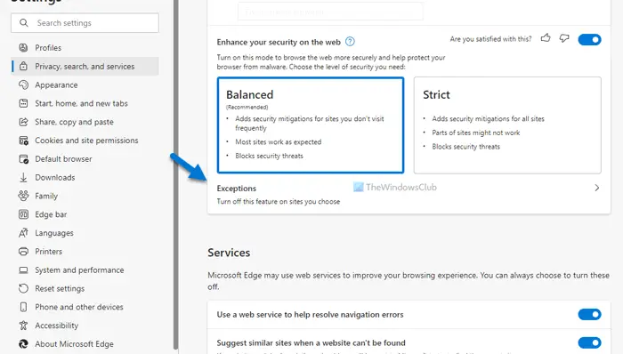 Enable Enhanced security exceptions in Microsoft Edge Enable Enhanced security exceptions in Microsoft Edge