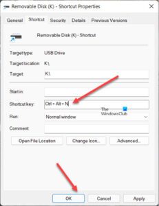 Create Keyboard Shortcut to open USB Drive in Windows 11