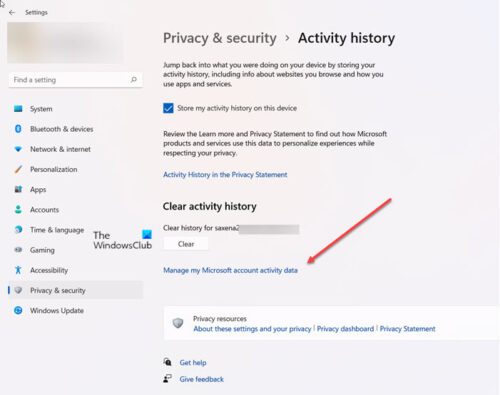 How to view and clear Activity History on Windows 11