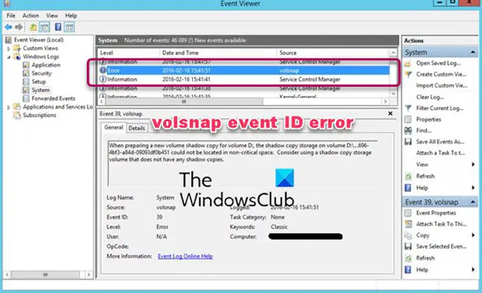 Fix VOLSNAP Event ID error on Windows computers Fix VOLSNAP Event ID error on Windows computers