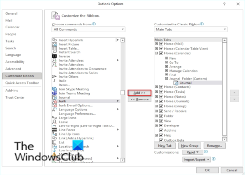 How to open Journal folders in Outlook