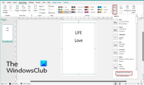 How to apply scheme fonts in Publisher