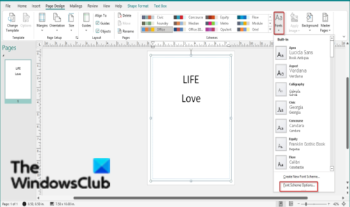 How to apply scheme fonts in Publisher