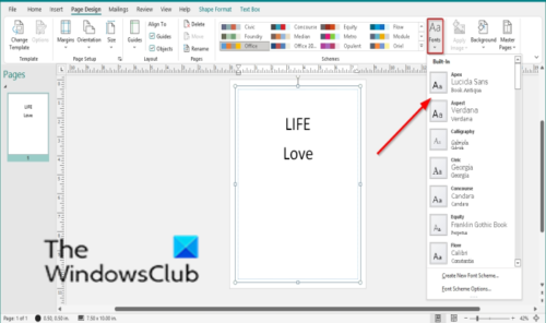 How to apply scheme fonts in Publisher