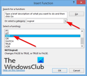 How to use the Not function Excel