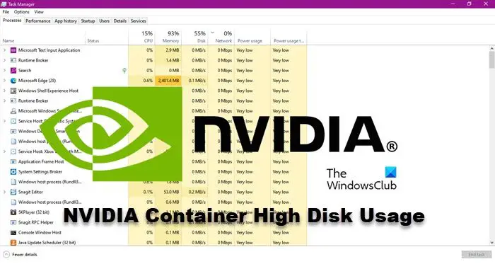 Fix NVIDIA Container high Disk, GPU, Memory usage on Windows 11/10 Fix NVIDIA Container high Disk, GPU, Memory usage on Windows 11/10