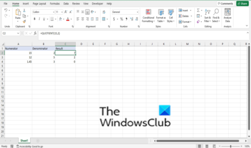 How to use the Excel Quotient function