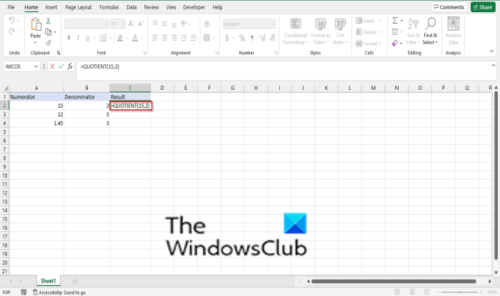 How to use the Excel Quotient function