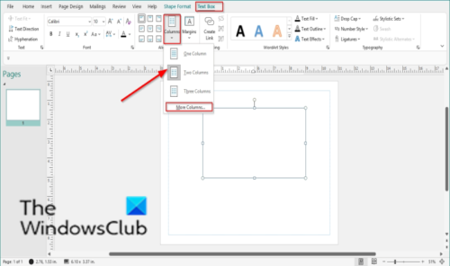 How to add or remove Columns to a Text Box in Publisher
