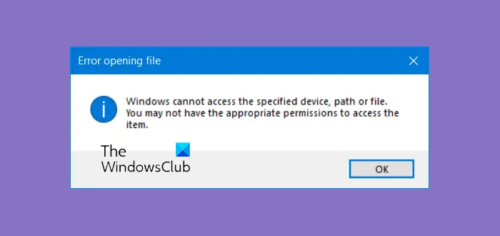 Windows Cannot Access The Specified Device Path Or File