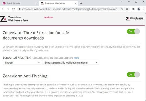 ZoneAlarm Web Secure is a free browser security software