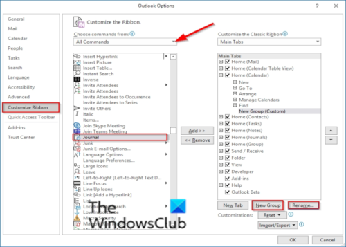 How to open Journal folders in Outlook