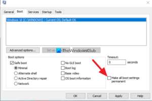 System Configuration cannot save the original boot configuration