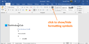 How to show or hide Formatting Marks in Word