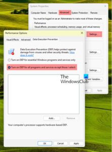Enable, Disable Data Execution Prevention DEP in Windows 11/10