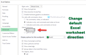 How to change default Excel worksheet direction from right to left