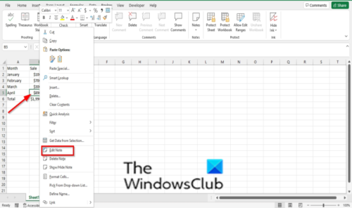 How to add, insert and use Notes in Excel