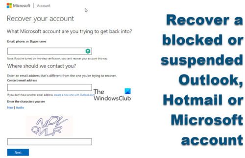 Unblock, Recover Blocked or Suspended Outlook or Microsoft account
