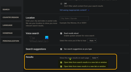 How to stop Edge from opening Bing links in a New Tab