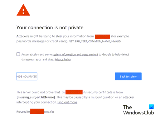 This server could not prove that its security certificate is not trusted
