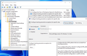 How to add a site in Tracking Prevention Exceptions in Edge