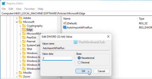 Automatically import another browser data into Edge at the first run