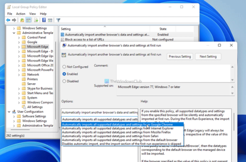 Automatically import another browser data into Edge at the first run