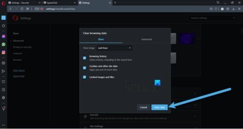 How to delete Cache, Cookies, History in Opera browser