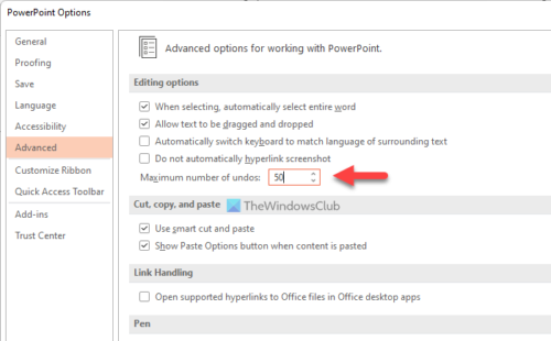 Increase or Decrease the maximum number of Undos in PowerPoint