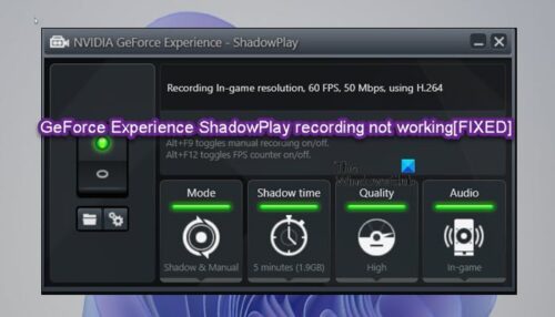GeForce Experience ShadowPlay recording not working on Windows PC