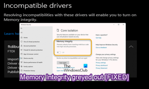 Memory Integrity greyed out or won't turn On/Off
