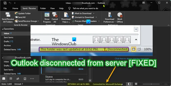 Outlook disconnected from server; How to reconnect? Outlook disconnected from server; How to reconnect?