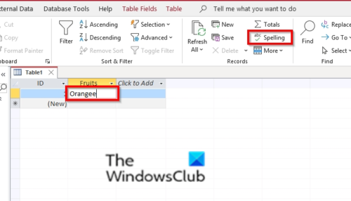 How to use Spelling in Access