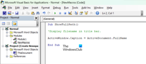 How to show File Path on Title Bar in Excel and Word