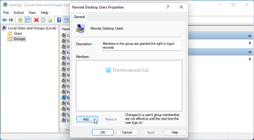 How to add or remove Remote Desktop users in Windows 11/10
