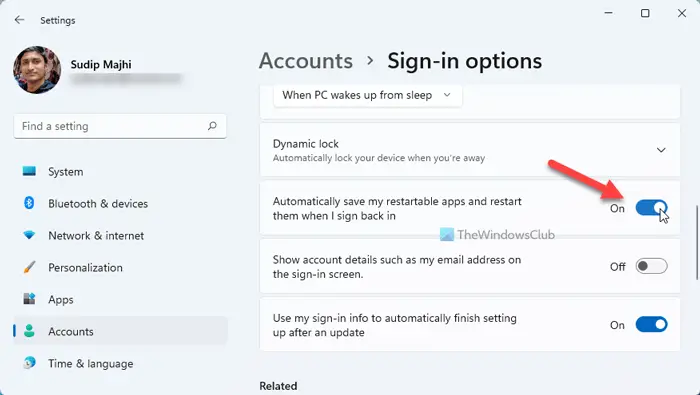 How To Automatically Restart Apps When You Sign In Again | thewindowsclub How To Automatically Restart Apps When You Sign In Again | thewindowsclub