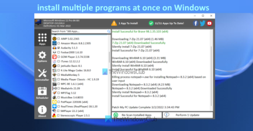 Install multiple Programs at once using free Bulk Software Installer for PC