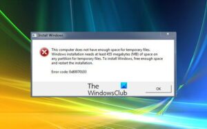 Computer does not have enough space for temporary files (0x80070103)