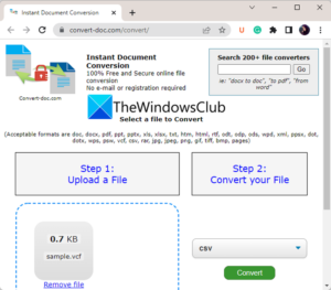 Convert VCF to CSV or Excel format using free software and online tools