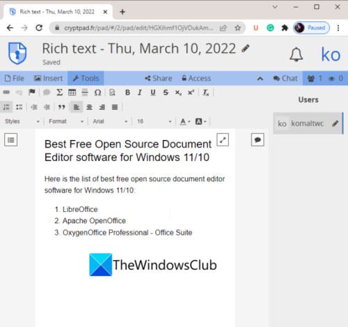 Best Free Open Source Document Editor software for Windows 11/10