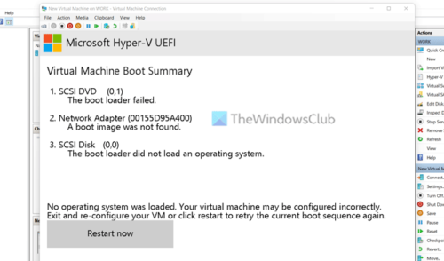 Fix No operating system was loaded error in Hyper-V