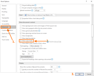 How to show or remove Crop Marks in Word