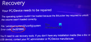 Error 0xc0210000, BitLocker key wasn't loaded correctly