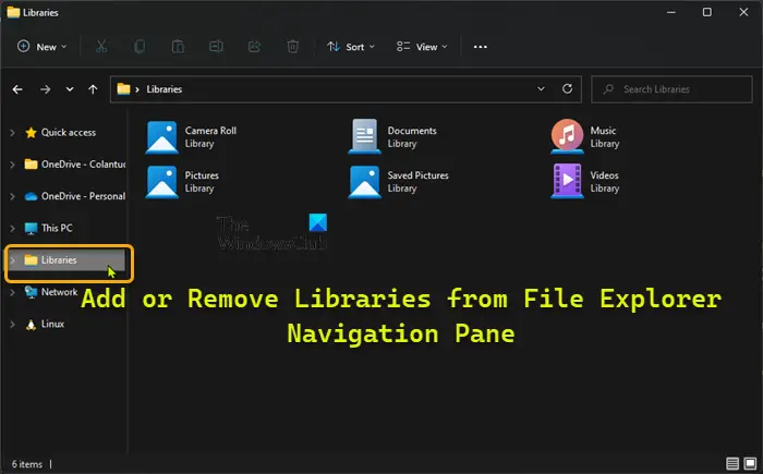 Add or Remove Libraries from File Explorer Navigation Pane in Windows Add or Remove Libraries from File Explorer Navigation Pane in Windows
