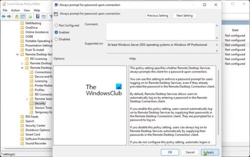 Enable or Disable Always Prompt for Password upon RDP Connection