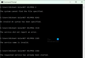 Convert Windows error codes to strings using NET HELPMSG command