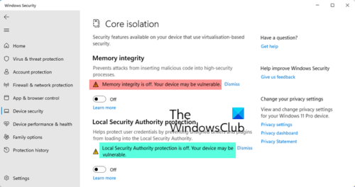 Memory Integrity greyed out or won't turn On/Off