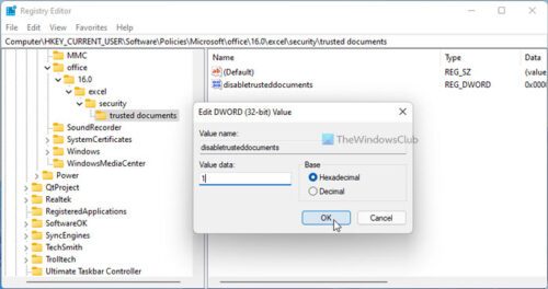 How to enable or disable Trusted Documents in Excel, Word, PowerPoint