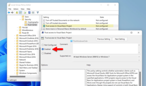 Enable or disable Trust access to Visual Basic Project in Office apps