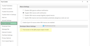 Enable or disable Trust access to Visual Basic Project in Office apps